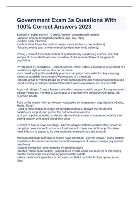 Government Exam 3a Questions With 100 Correct Answers 2023 Unit 3a