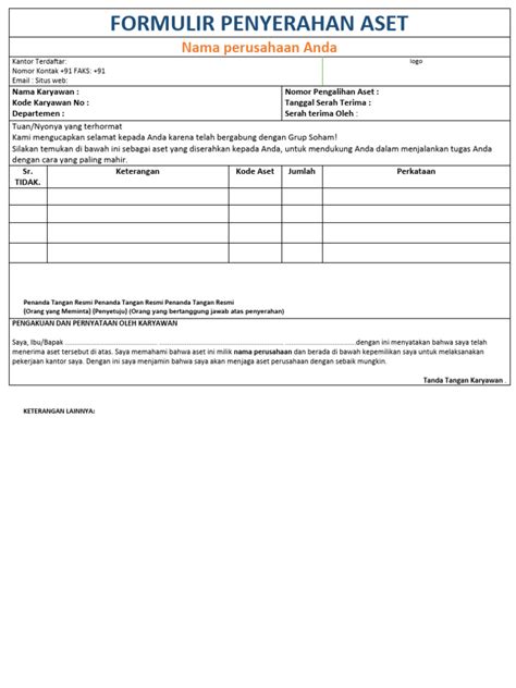 Formulir Serah Terima Aset Perusahaan Pdf