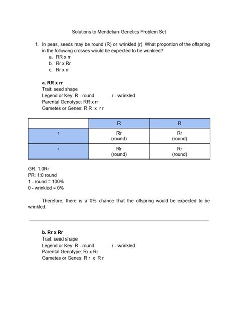 Solutions To Mendelian Genetics Problem Set From Maam Olivia Pdf