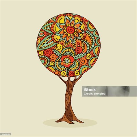 전통적인 민족 Boho 스타일에서 트리 만다라 미술 개념에 대한 스톡 벡터 아트 및 기타 이미지 개념 고풍스런 꽃 식물