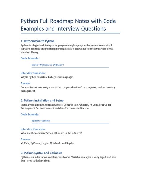 Python Roadmap Notes Code And Interviews Pdf