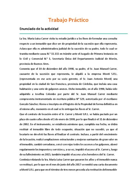 Tp Enunciado De La Actividad Trabajo Práctico Enunciado De La Actividad La Sra María Luisa