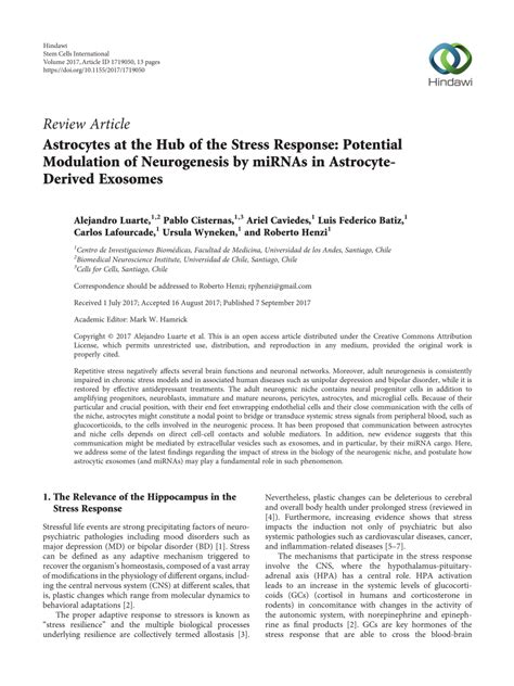 Pdf Astrocytes At The Hub Of The Stress Response Potential Modulation Of Neurogenesis By