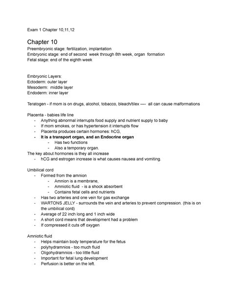 Maternity Notes Exam 1 Chapter 1011 Chapter 10 Preembryonic Stage