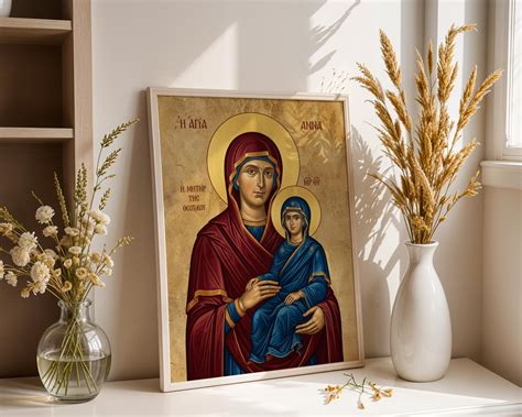Saint Anne With The Virgin Mary Icon Wall Art Orthodox Christian T