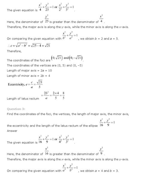 Conic Sections Class Mathematics NCERT Solutions