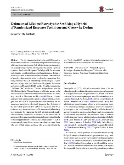 Pdf Estimates Of Lifetime Extradyadic Sex Using A Hybrid Of