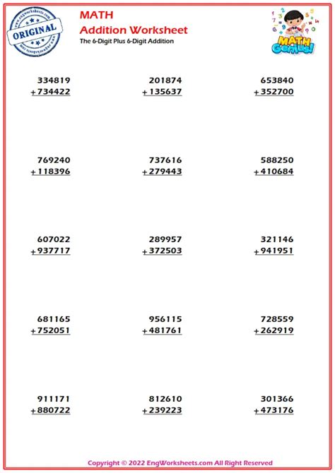 Addition 6 Digit Worksheets Worksheets And Exercise Engworksheets Addition 6 Digit Worksheets Worksheets And Exercise Engworksheets