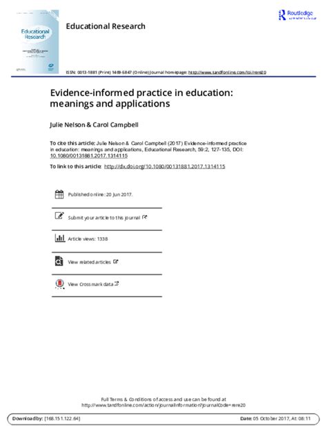 Pdf Evidence Informed Practice In Education Meanings And Applications