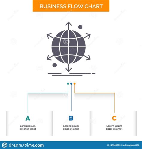Business International Net Network Web Business Flow Chart Design With 3 Steps Glyph Icon