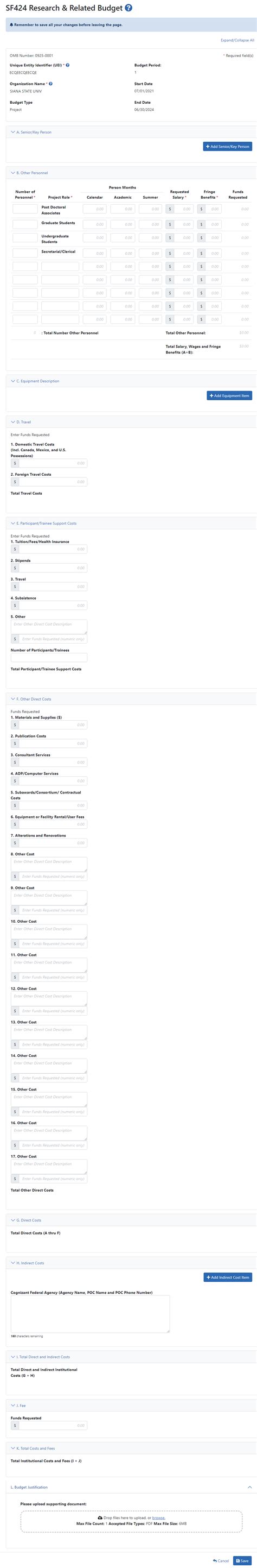 Sf 424 Research And Related Budget