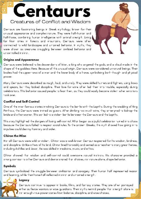 Centaurs Greek Myth Reading Comprehension Grades 8 10 Greek