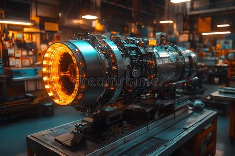 Modern Jet Engine In Industrial Setting High Tech Engineering And