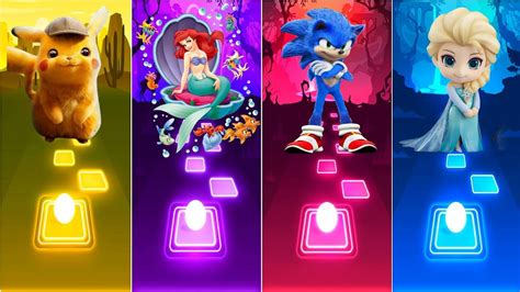 Pikachu Vs Elsa Vs Sonic Vs 2 Phut Hon Vs Squid Doll Tiles Hop Youtube