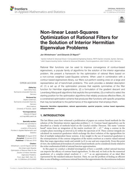 PDF Non Linear Least Squares Optimization Of Rational Filters For The Solution Of Interior