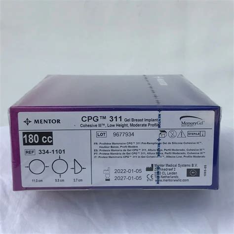Mentor 334 1101 Cpg 311 Gel Breast Implant Cohesive Iii 180cc Cecs Bv