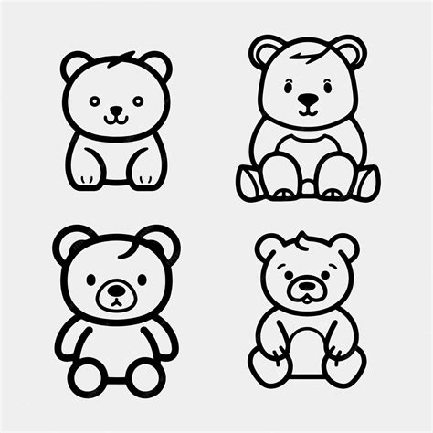 Ensemble Dours En Peluche Dessin Animé Mignon Isolé En Blanc Vecteur