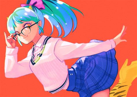 Jj Ssspulse Lum Urusei Yatsura Commentary 1girl Adjusting Eyewear Alternate Hairstyle