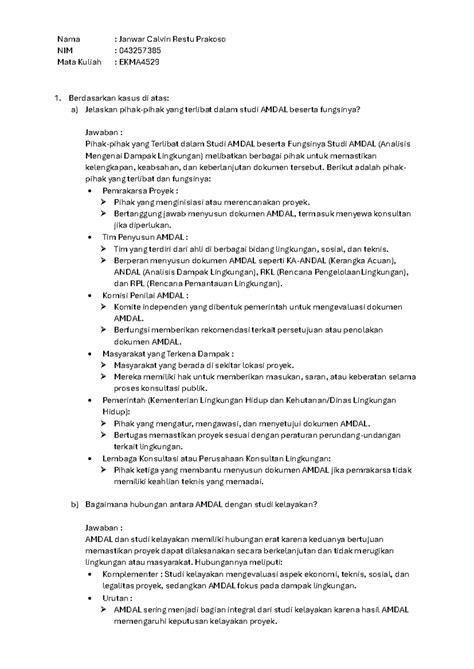 Tugas 3 Studi Amdal Dan Hubungannya Dengan Kelayakan Proyek Ekma4311
