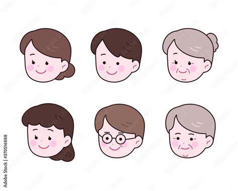 귀여운 대가족 얼굴 아이콘 벡터 일러스트 Stock Vector Adobe Stock