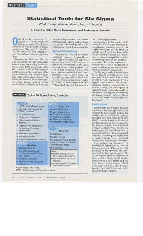 Pdf Statistical Tools For Six Sigma
