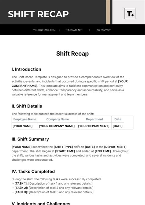 Free Shift Recap Template To Edit Online
