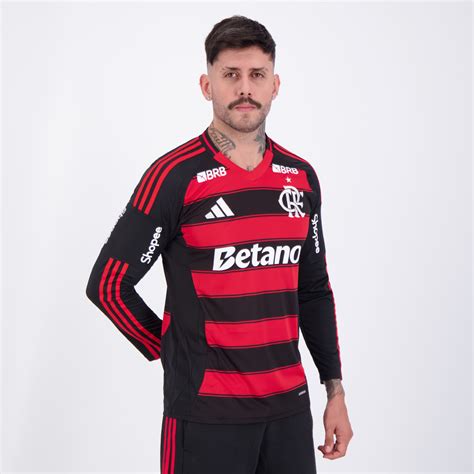 Camisa Adidas Flamengo I 2025 Manga Longa Com Patrocínio Futfanatics