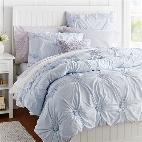 Frost Blue Ruched Rosette Teen Quilt Sham Pottery Barn Teen