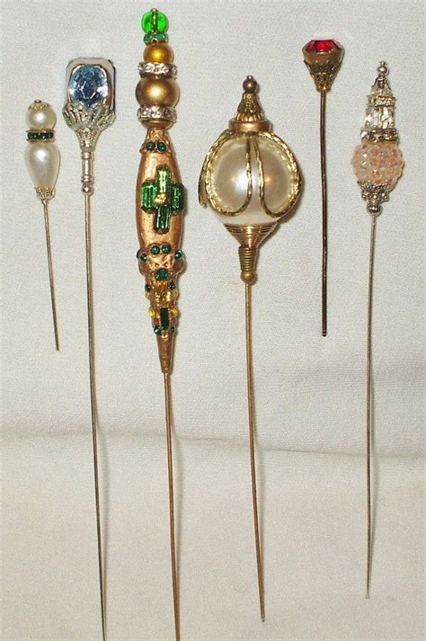 6 Antique Style Victorian Hat Pins With Vintage And Antique Pieces