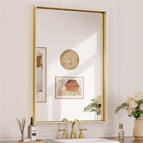 Keonjinn 24 In W X 36 In H Framed Brushed Gold Mirrors For Bathroom