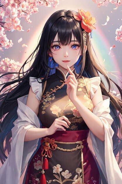Premium Ai Image Cute Cartoon Anime Chinese Style Cheongsam Costume