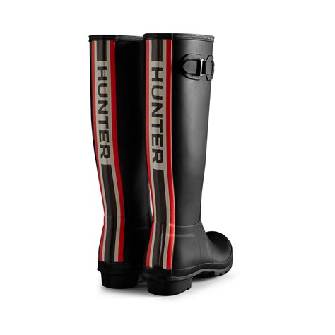 Hunter Womens Tri Colour Logo Backstrap Tall Boots Zwart