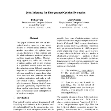 Joint Inference For Fine Grained Opinion Extraction Acl Anthology