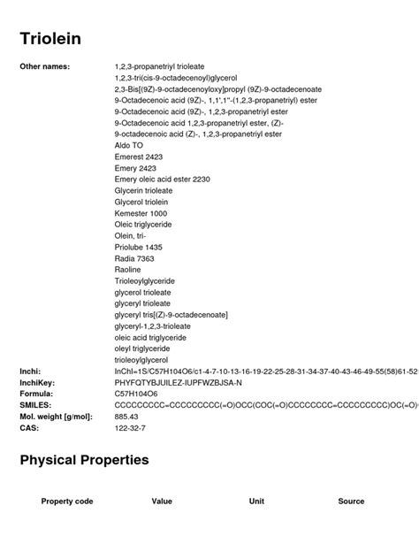 Chemeo 18 027 2 Triolein Pdf Triglyceride Solubility