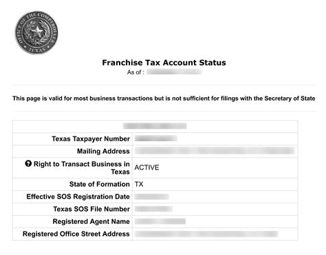 Apostille Texas Franchise Tax Account Statustexas Franchise Tax