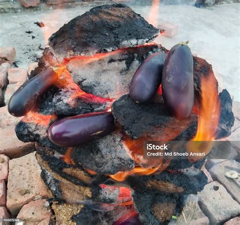 Cow Dung On Fire At Homemade Chulha For Preparing Rajasthani Dish Batie