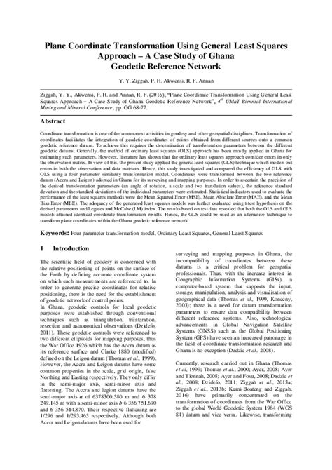 Pdf Plane Coordinate Transformation Using General Least Squares