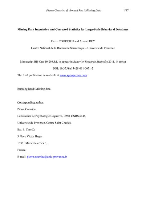 Pdf Missing Data Imputation And Corrected Statistics For Large Scale