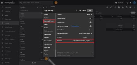 how do i set time zone in moon invoice moon invoice easy invoicing