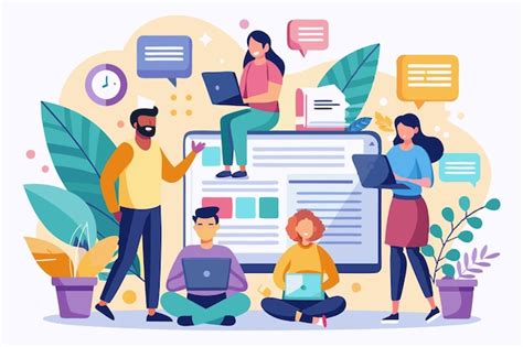 A Diverse Group Collaborates On Articles Using Laptops While Engaging With Ideas In A Vibrant