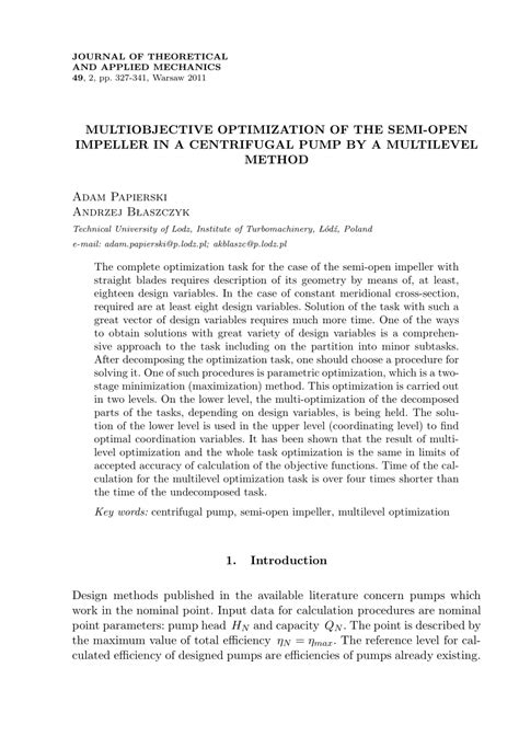 Pdf Multiobjective Optimization Of The Semi Open Impeller In A Centrifugal Pump By A