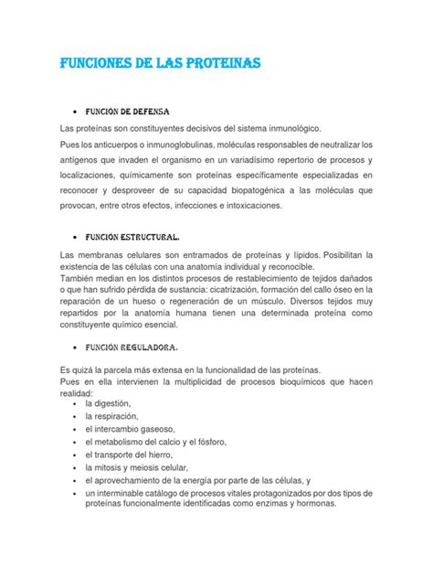 Funciones De Las Proteinas Pdf Proteínas Metabolismo
