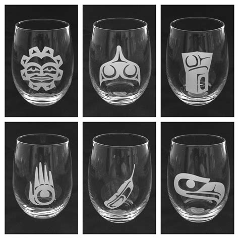 Stemless Wine Glasses With Westcoast Native Designs