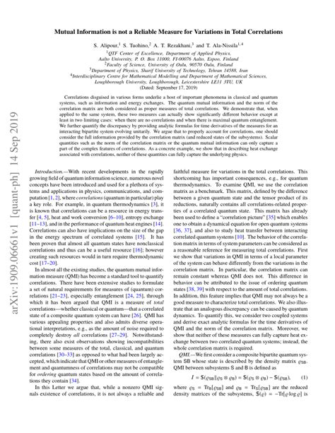 Pdf Mutual Information Is Not A Reliable Measure For Variations In Total Correlations