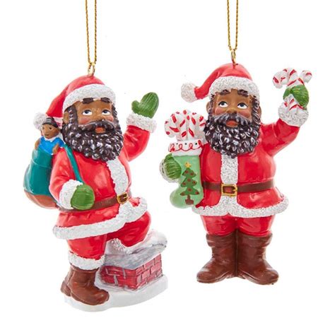 African American Assorted Santa Claus Ornament Set By Kurt Adler 2pc