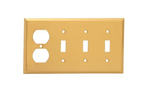 Switch Plate Brushed Brass Triple Toggle Outlet