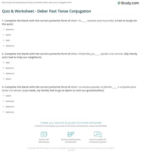 Quiz And Worksheet Deber Past Tense Conjugation