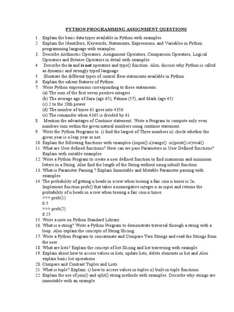Python Programming Assignment Questions Pdf String Computer