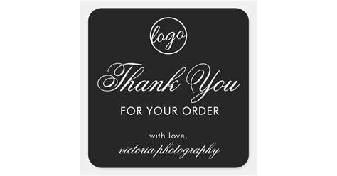 Elegant Black Logo Thank You Business Square Sticker Zazzle