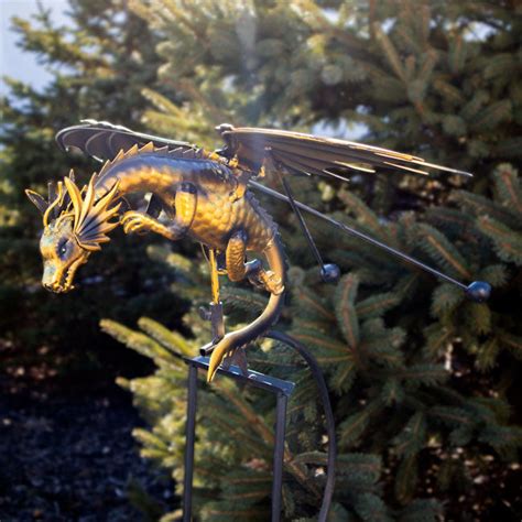 Small Gold Dragon Balance Rocker Garden Stake Wind Chimes Outdoor Decor